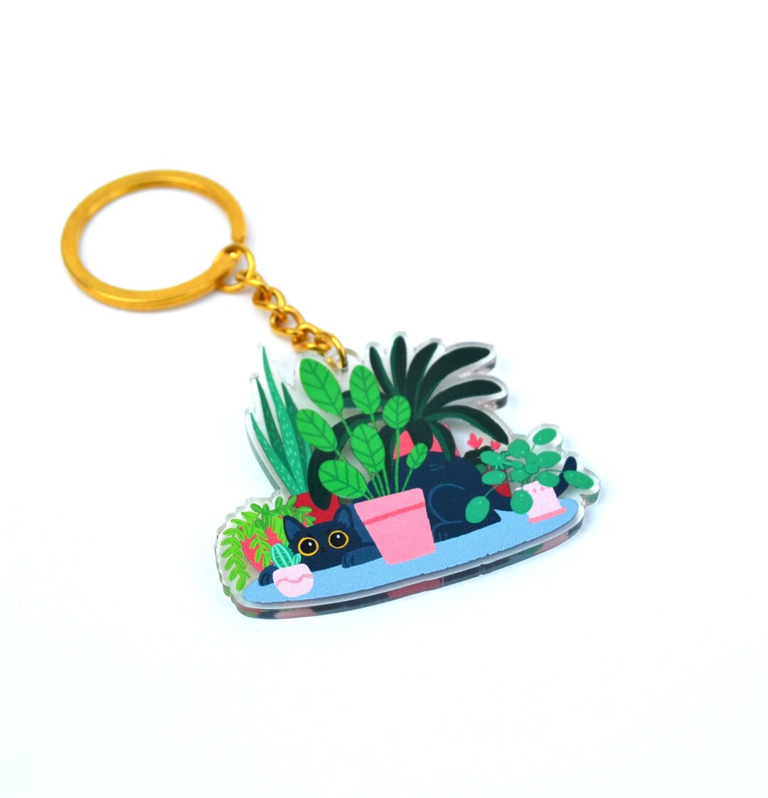 Cute Cat Keychain - Transparent Acrylic Charm - "house Panther" - Cat ...