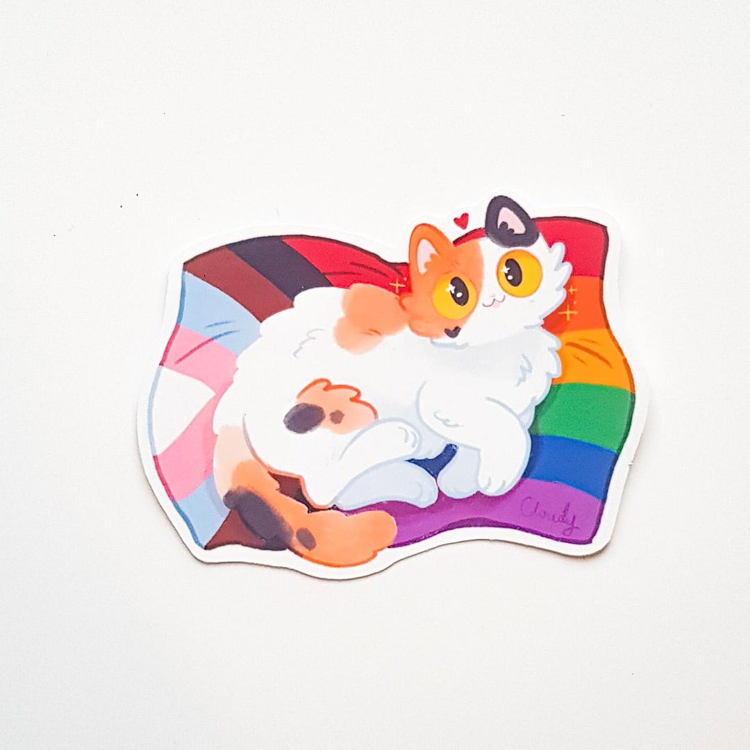 Pride Flag Cat / Cute Calico Cat on a Pride Flag / Waterproof Sticker / Gift for Cat Lover - Etsy
