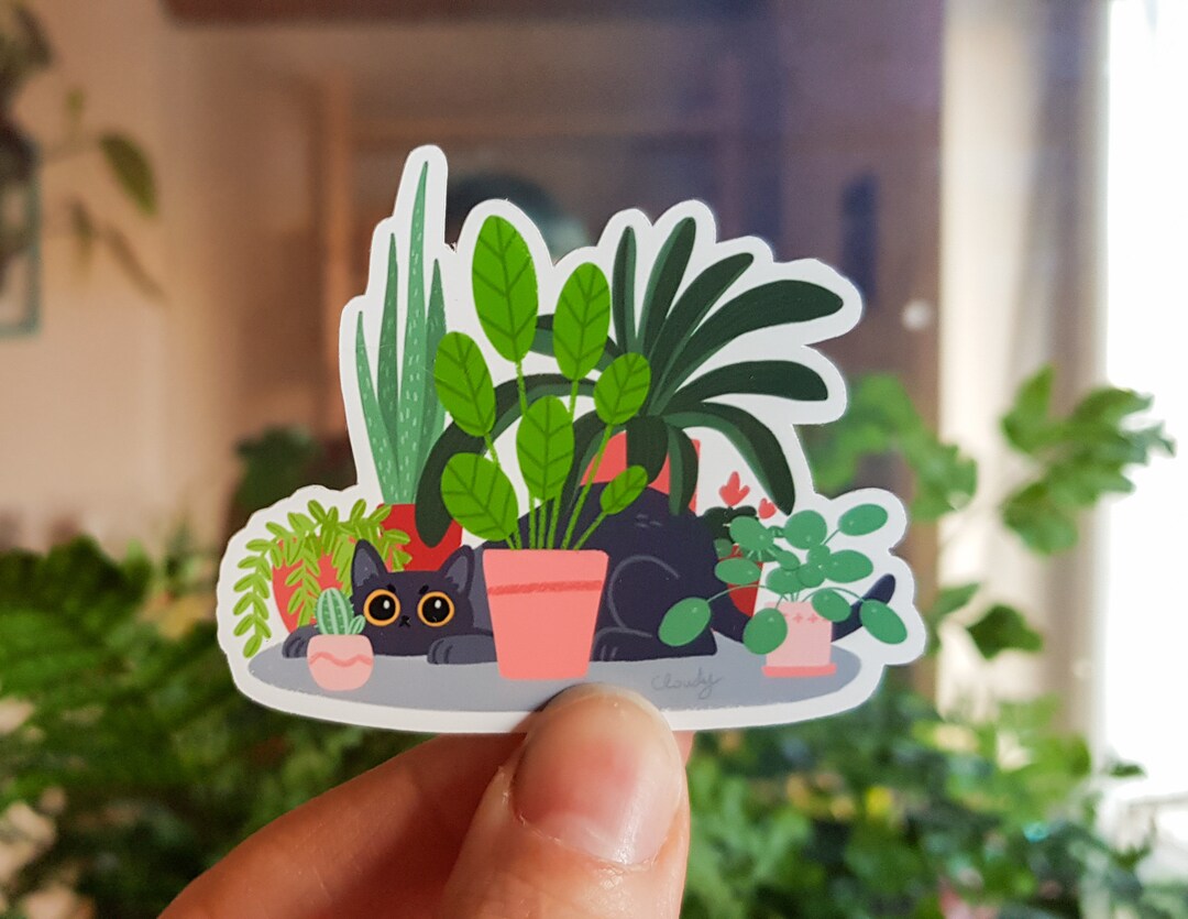 Cute Black Cat and Houseplants Vinyl Sticker / "house Panther ...