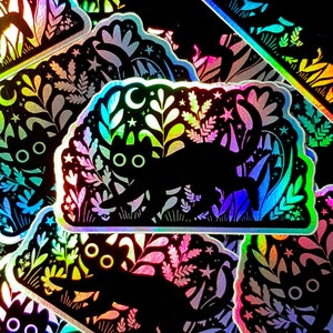 Black Cat Holographic Sticker - "midnight Stroll" - Cute Gift for Cat ...