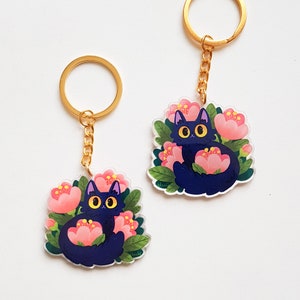 Flower Cat Keychain - Transparent Acrylic Charm - Etsy