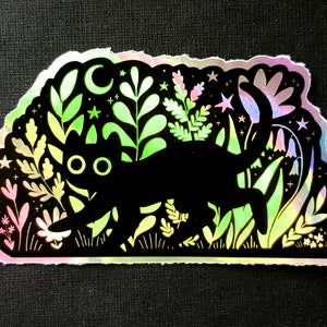 Black Cat Holographic Sticker - "midnight Stroll" - Cute Gift for Cat ...