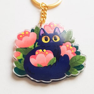 Flower Cat Keychain - Transparent Acrylic Charm - Etsy