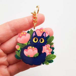 Flower Cat Keychain - Transparent Acrylic Charm - Etsy