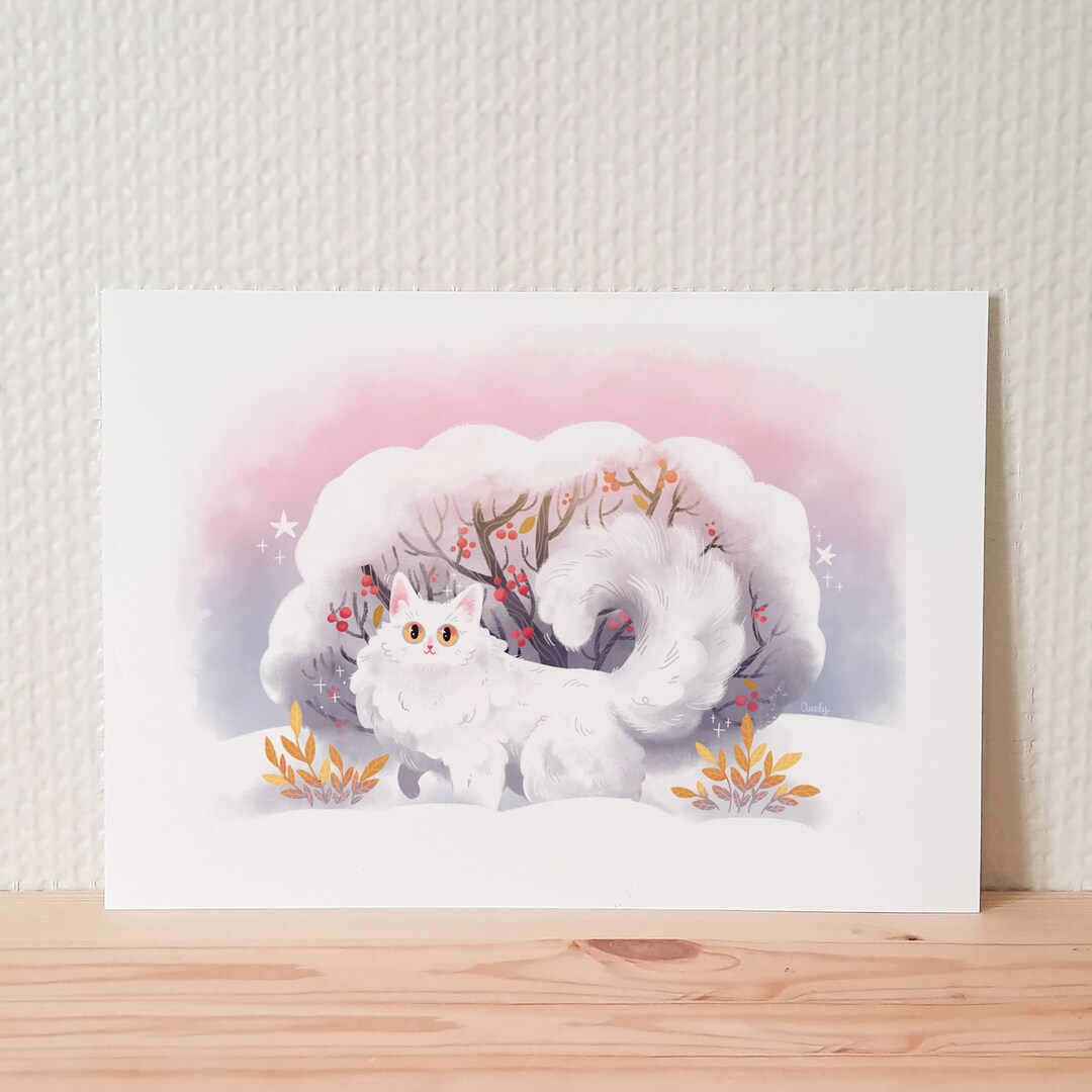 White Cat in the Snow Art Print / "snowball" / White Cat in Winter ...