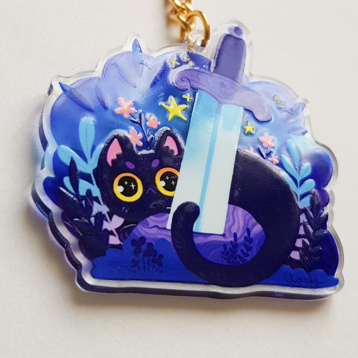 Sword Cat Keychain - Transparent Acrylic Charm - Etsy