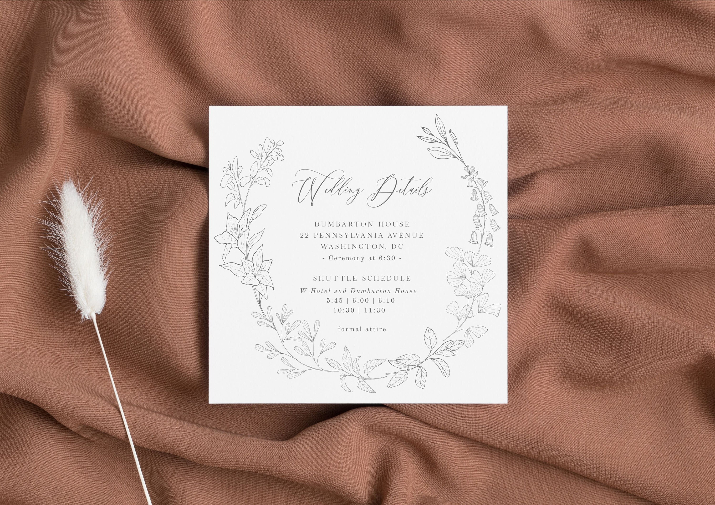 SQUARE Details Card Template Lina Square Wedding Details Card Square ...