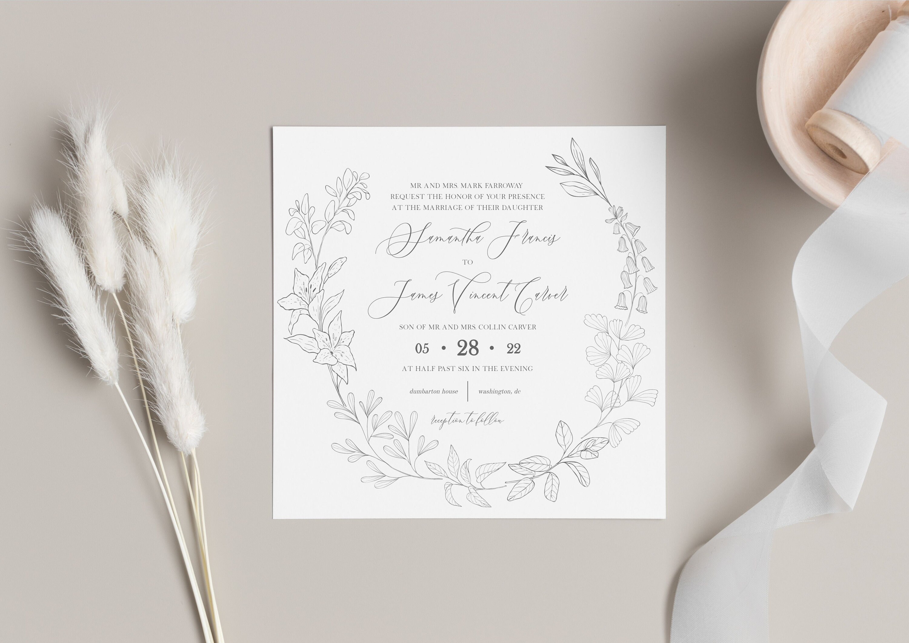 Wedding Invitation Template Square Wedding Invitation Lina Invite ...