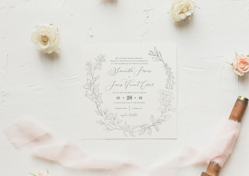 Wedding Invitation Template | Square Wedding Invitation | Lina Invite ...