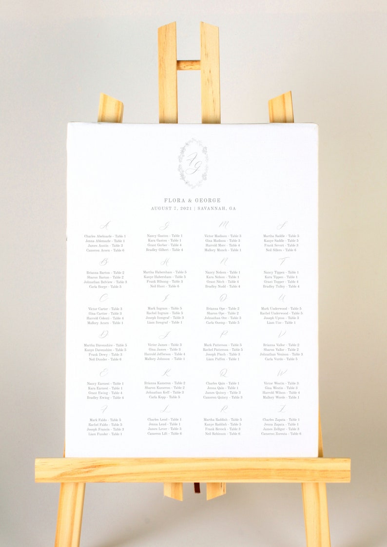 Seating Chart Template 3 sizes 16x20 18 x 24 24 x 36 | Etsy
