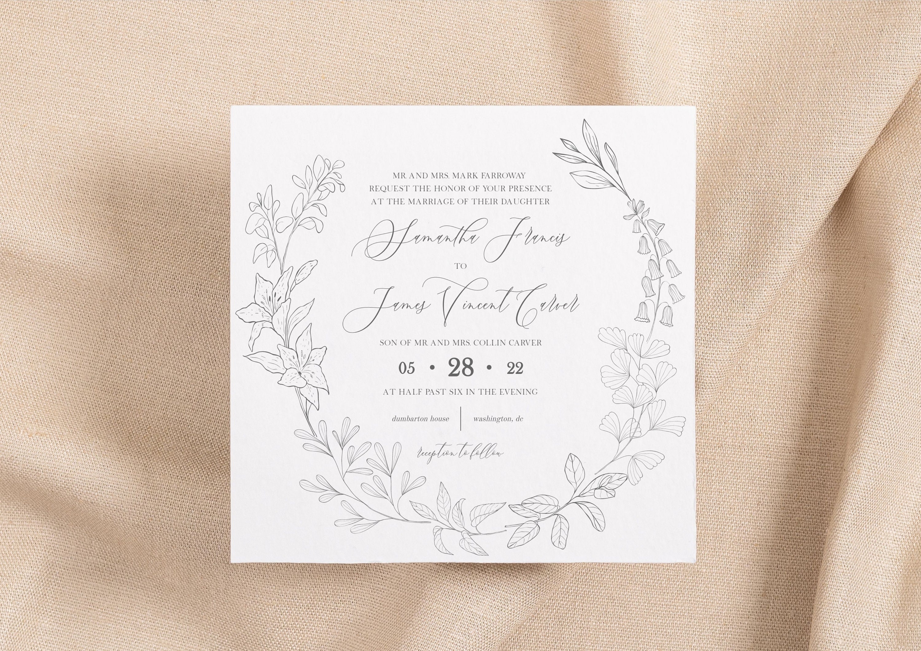 Wedding Invitation Template | Square Wedding Invitation | Lina Invite ...