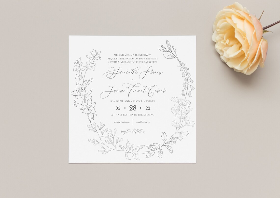 Wedding Invitation Template Square Wedding Invitation Lina | Etsy