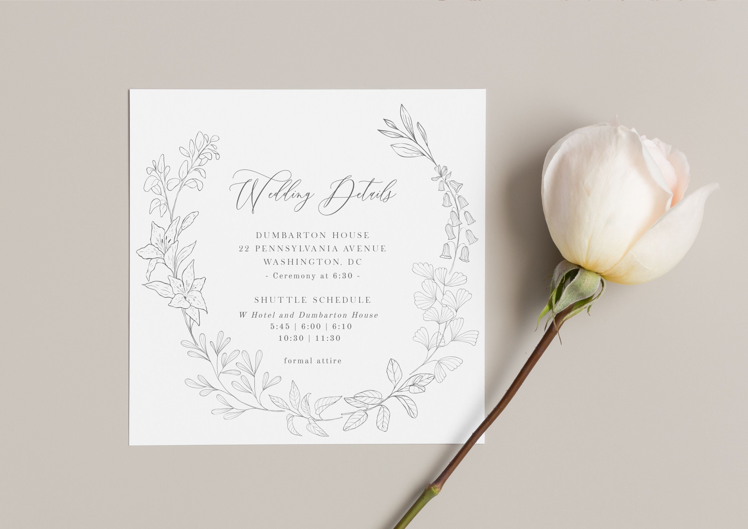 SQUARE Details Card Template Lina Square Wedding Details Card Square ...