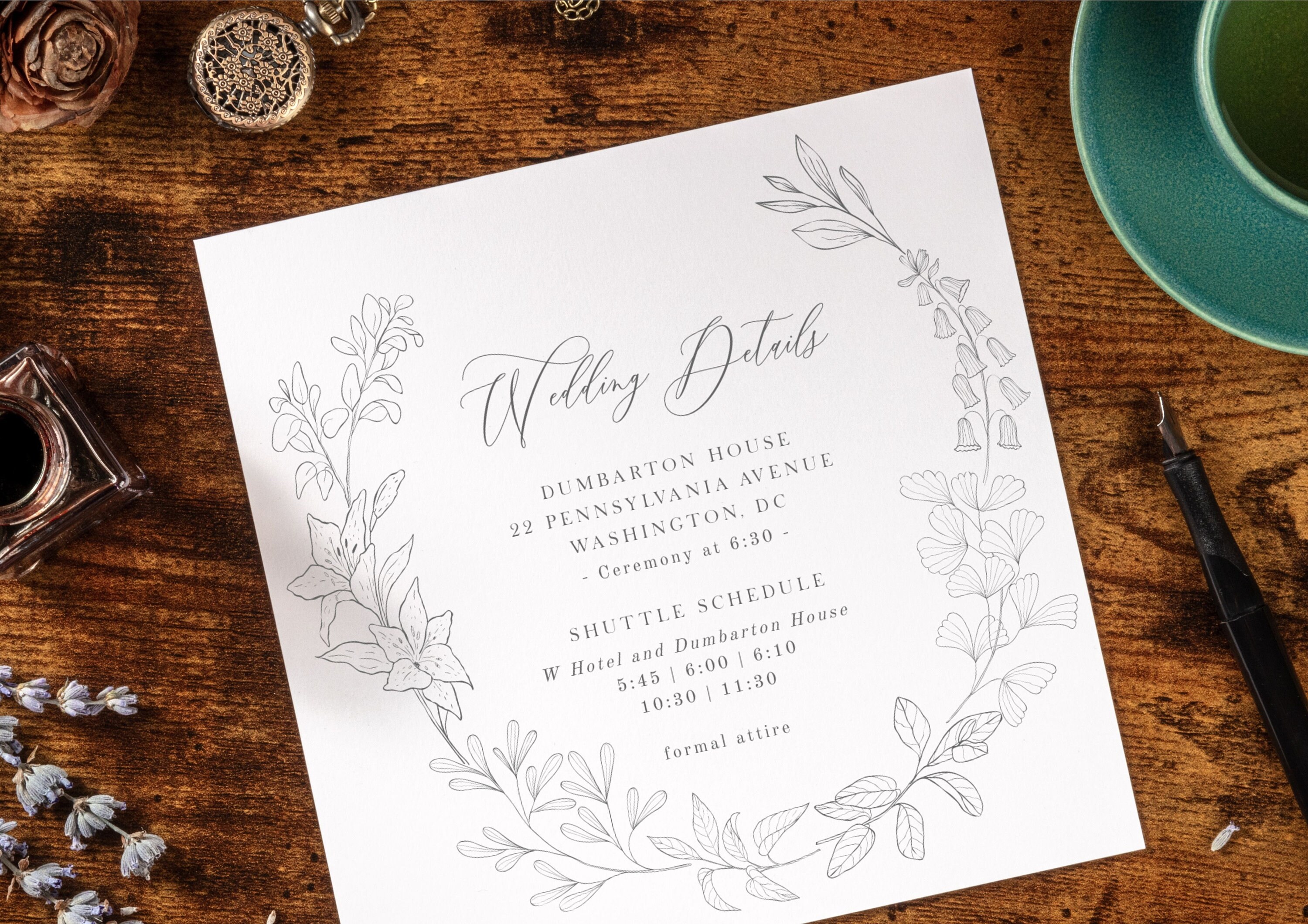 SQUARE Details Card Template Lina Square Wedding Details Card Square ...
