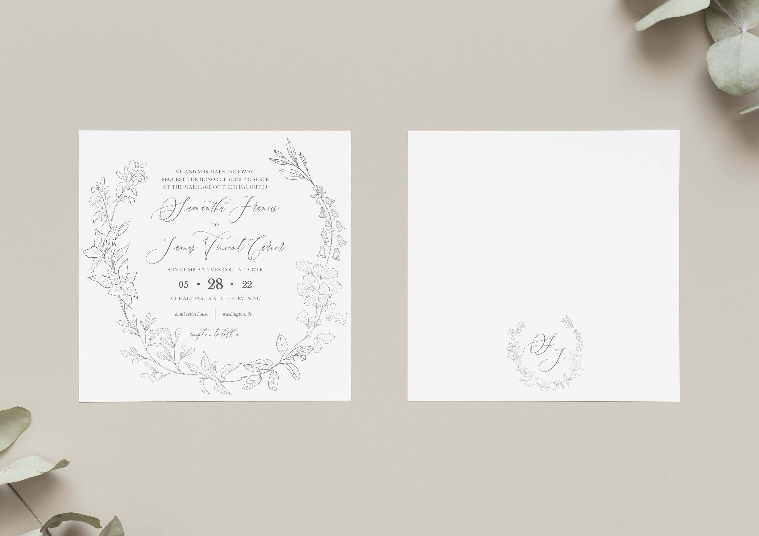 Wedding Invitation Template | Square Wedding Invitation | Lina Invite ...