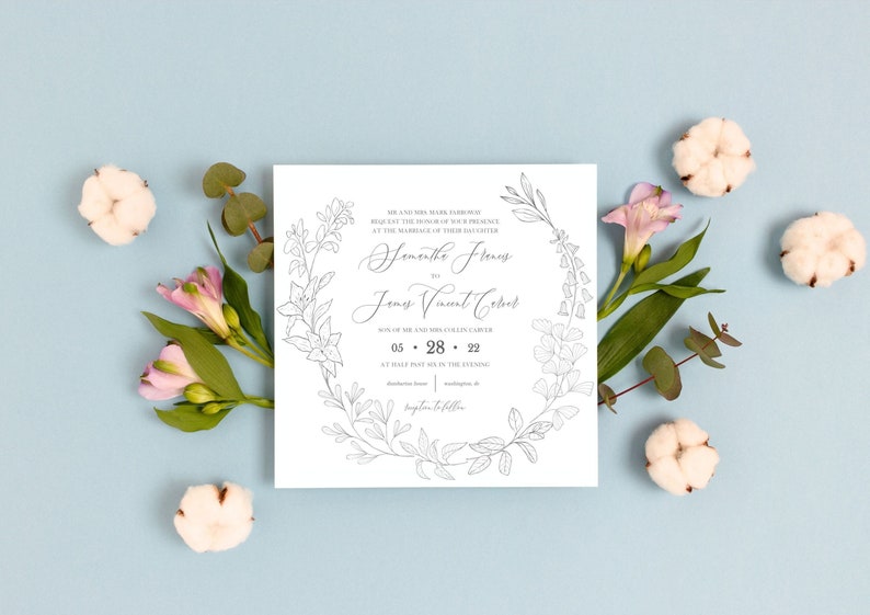 Wedding Invitation Template | Square Wedding Invitation | Lina Invite ...