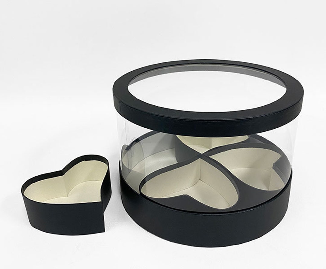 Clear Round Flower Box With 4 Hearts - Etsy