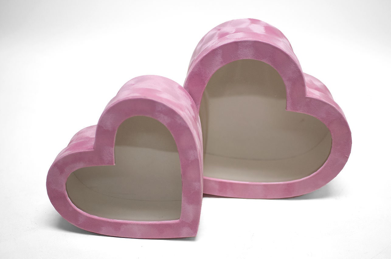 Velvet Heart Shaped Flower Box With Window Set of 2 - Etsy