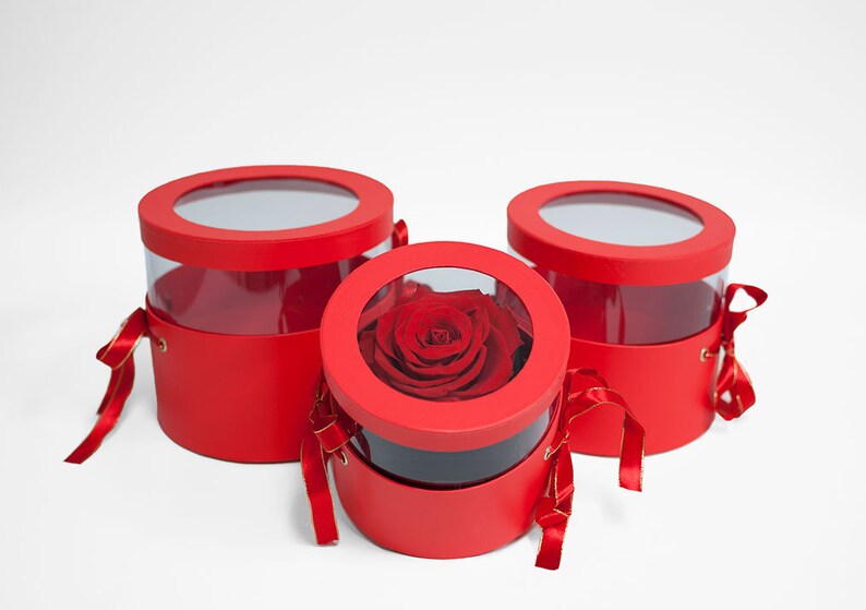 Set of 3 Round Flower Boxes With Window Gift Boxes Floral | Etsy