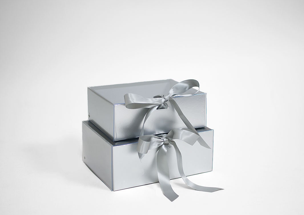 Silver Rectangular Flower Boxes With Clear Lid and Ribbon Set - Etsy