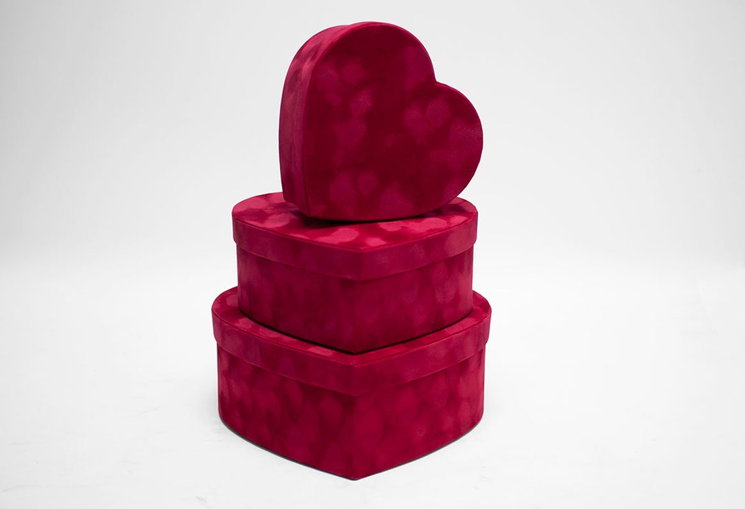 Velvet Heart Shaped Box Set of 3, Gift Boxes, Floral Arrangements - Etsy