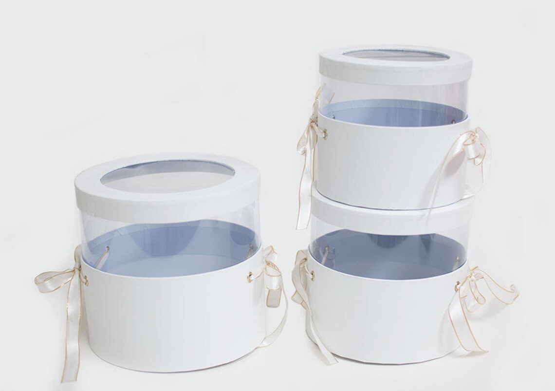 Set of 3 Round Flower Boxes With Window Gift Boxes Floral | Etsy