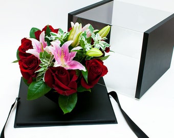 Luxury Rose Gold Square Acrylic Flower Box With Tilted Heart and Drawer ...