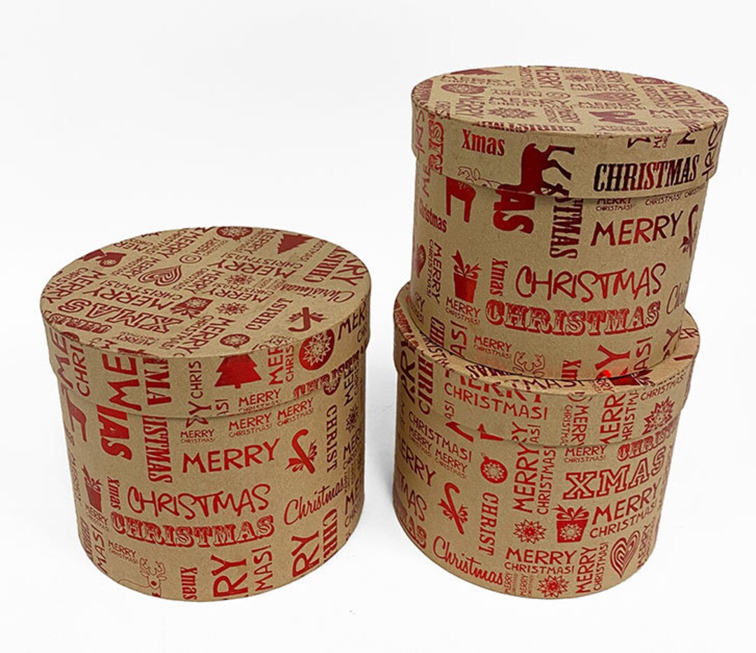 RW-1601-R Round Tan Merry Christmas Boxes Gift Boxes Holiday - Etsy