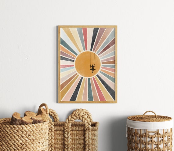 Boho Sun Print Printable Wall Art Mid Century Print Digital - Etsy