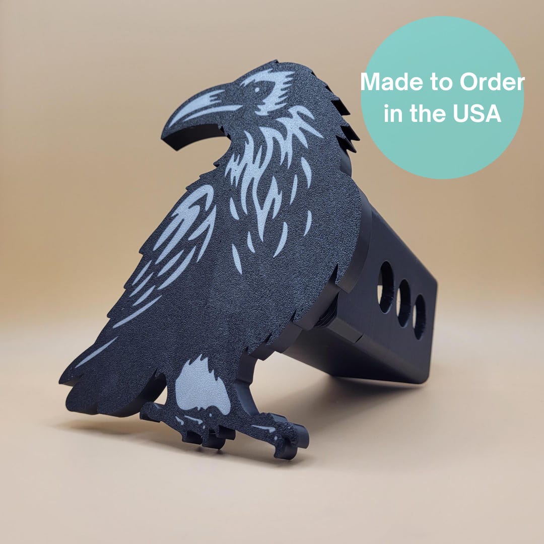 3D Printed Raven Trailer Hitch Cover, Black and Gray, 2-inch Receiver ...