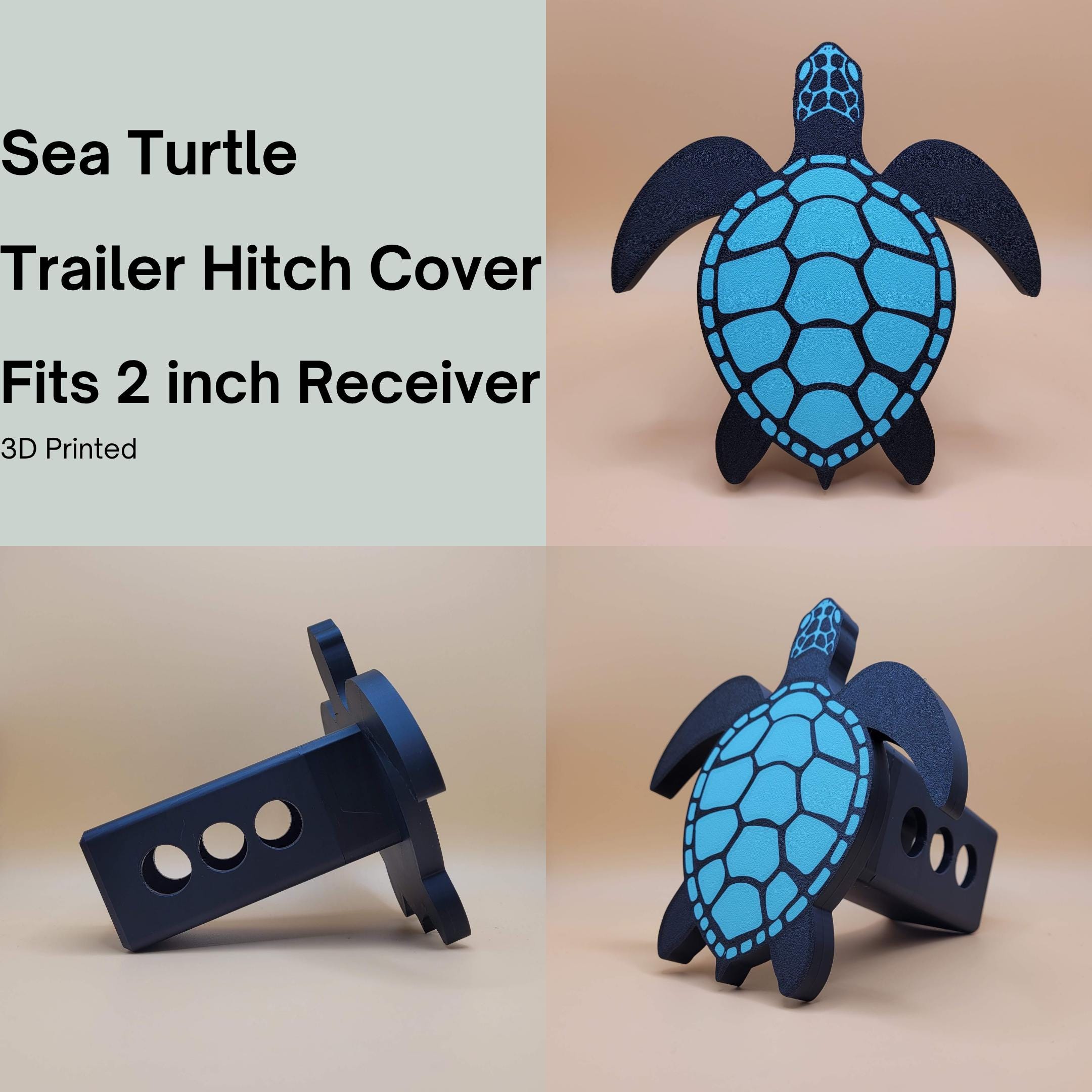 Sea Turtle Trailer Hitch Cover Cap. Class 2 Receiver, 2"x2" Standard ...