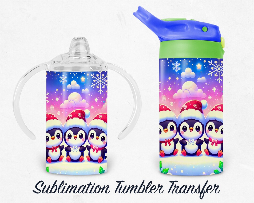 Christmas Penguins - Kids 12 Oz Sippy Sublimation Tumbler Transfer ...