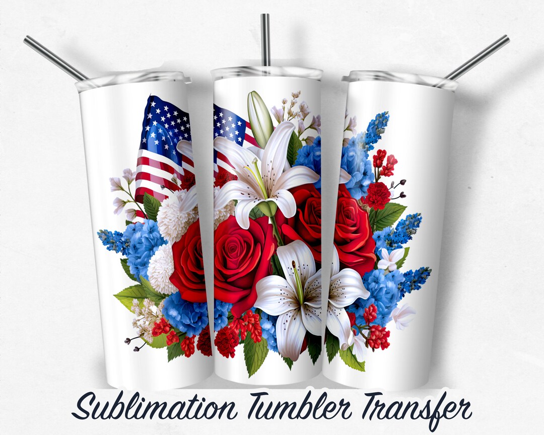 3D Floral Red White and Blue Sublimation Transfer Print 20 Oz - 30 Oz ...