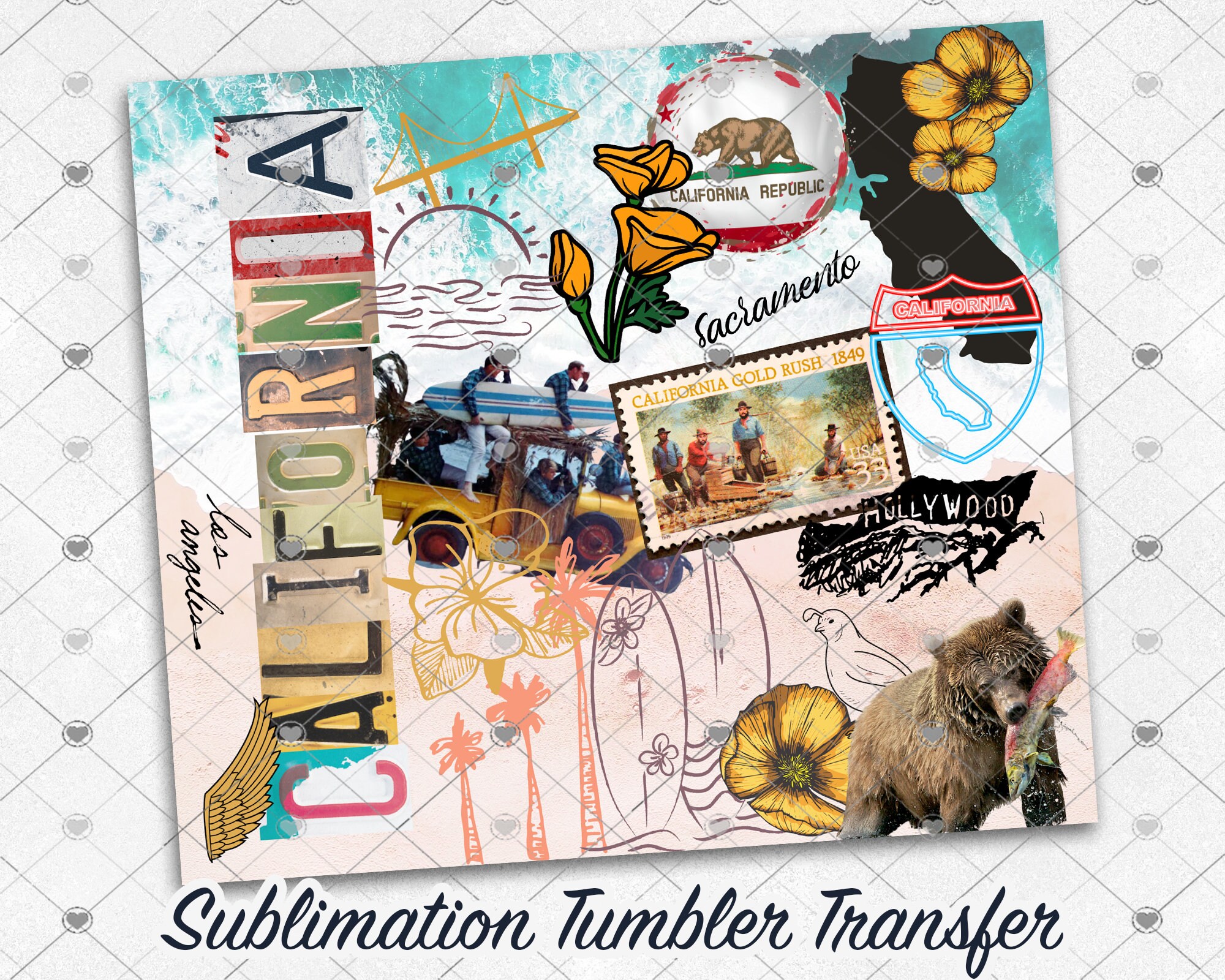 CALIFORNIA Sublimation Transfer Print for 20 Oz Tumbler 30 - Etsy