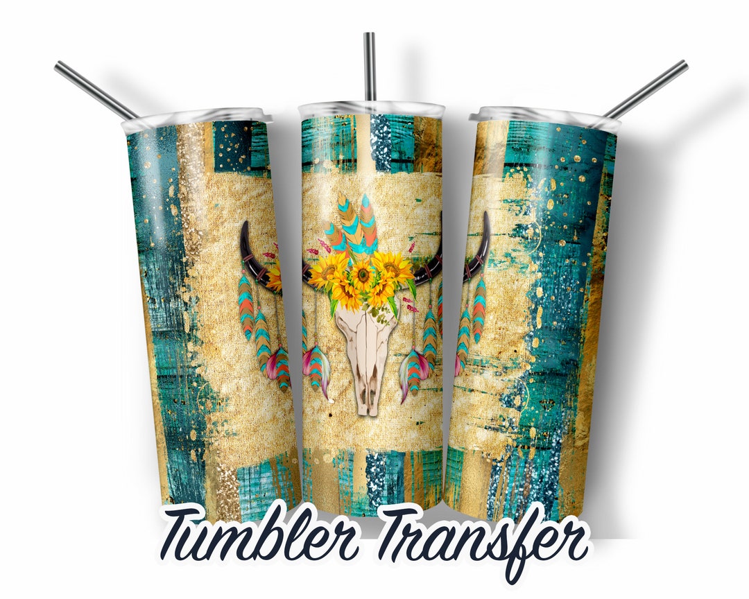 Colorful Bull Skull Vinyl Wrap or Sublimation Transfer Print for 20oz ...