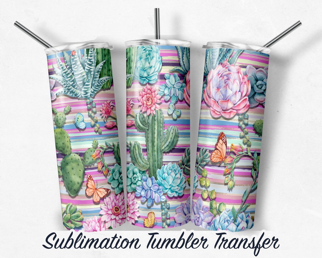Watercolor Cactus Sublimation Transfer Print for 20 Oz Tumblers 30 Oz ...