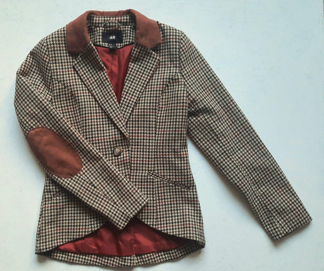 Vintage Brown White Checkered Jacket With Extended Back, Size 38 - Etsy
