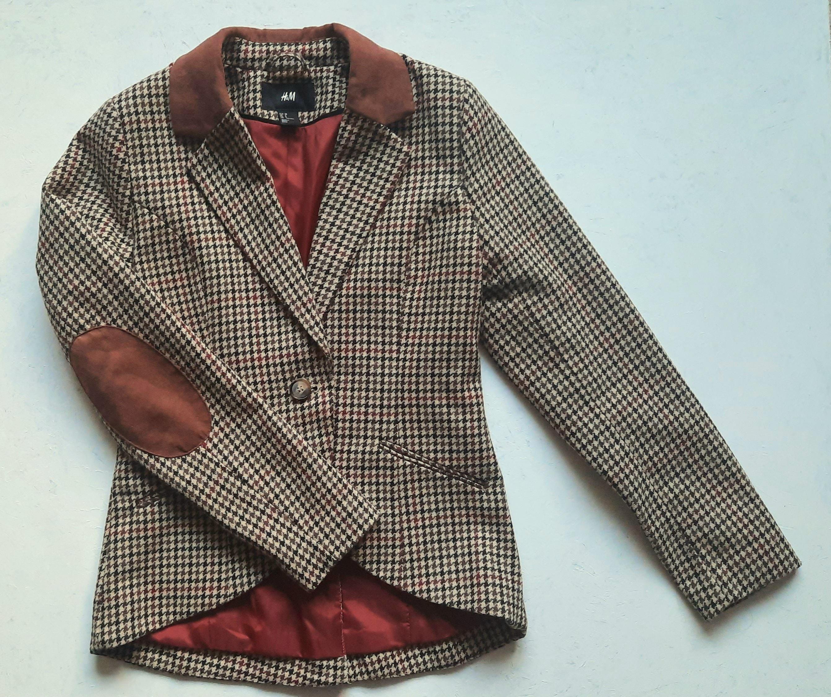 Vintage Brown White Checkered Jacket With Extended Back, Size 38 - Etsy