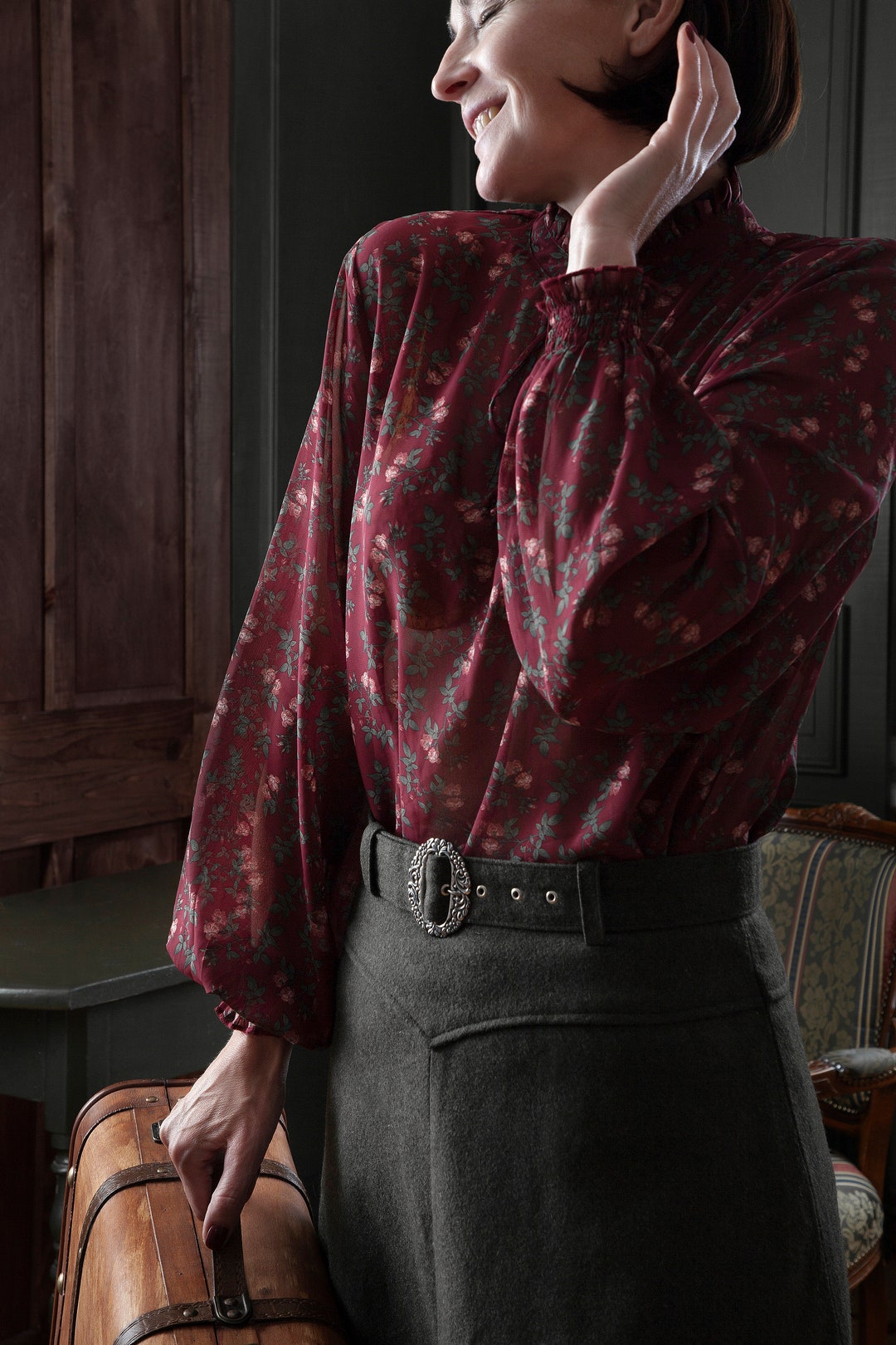 Vintage Red Transparent Blouse Top With Floral Pattern, Size S - Etsy