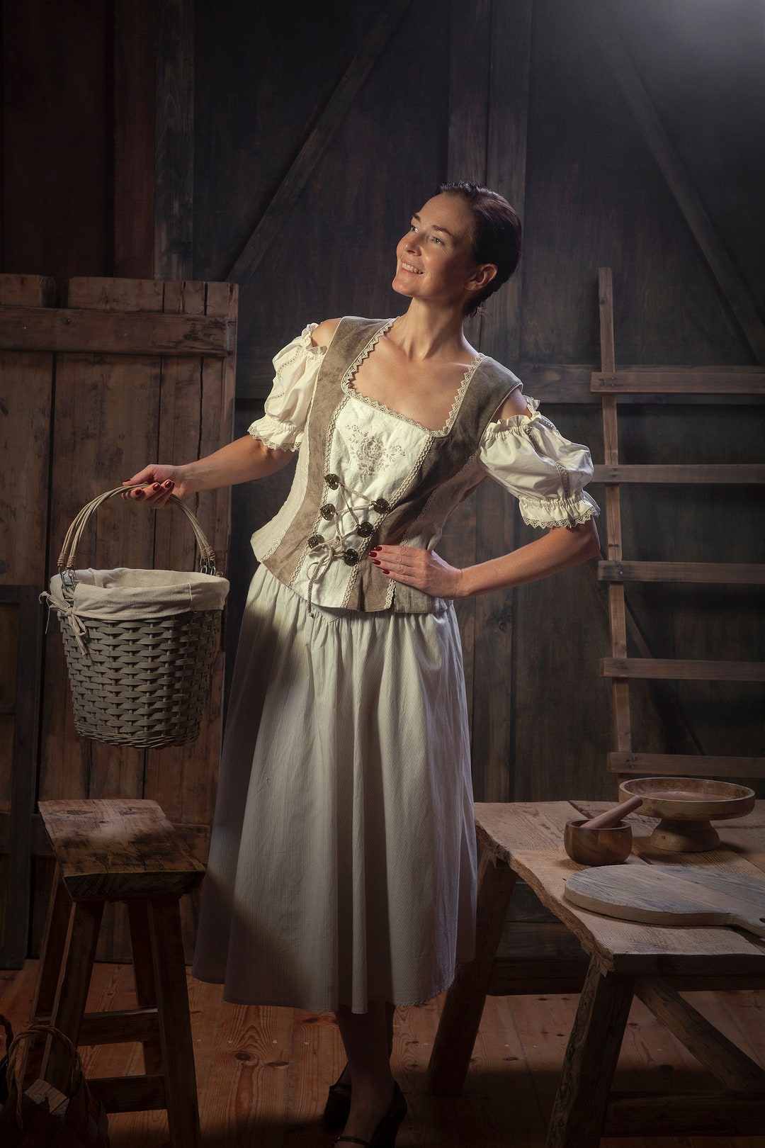Vintage Country Style Blouse Top Shirt With String Tension in Waist ...