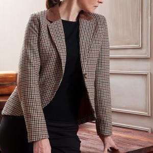 Vintage Brown White Checkered Jacket With Extended Back, Size 38 - Etsy