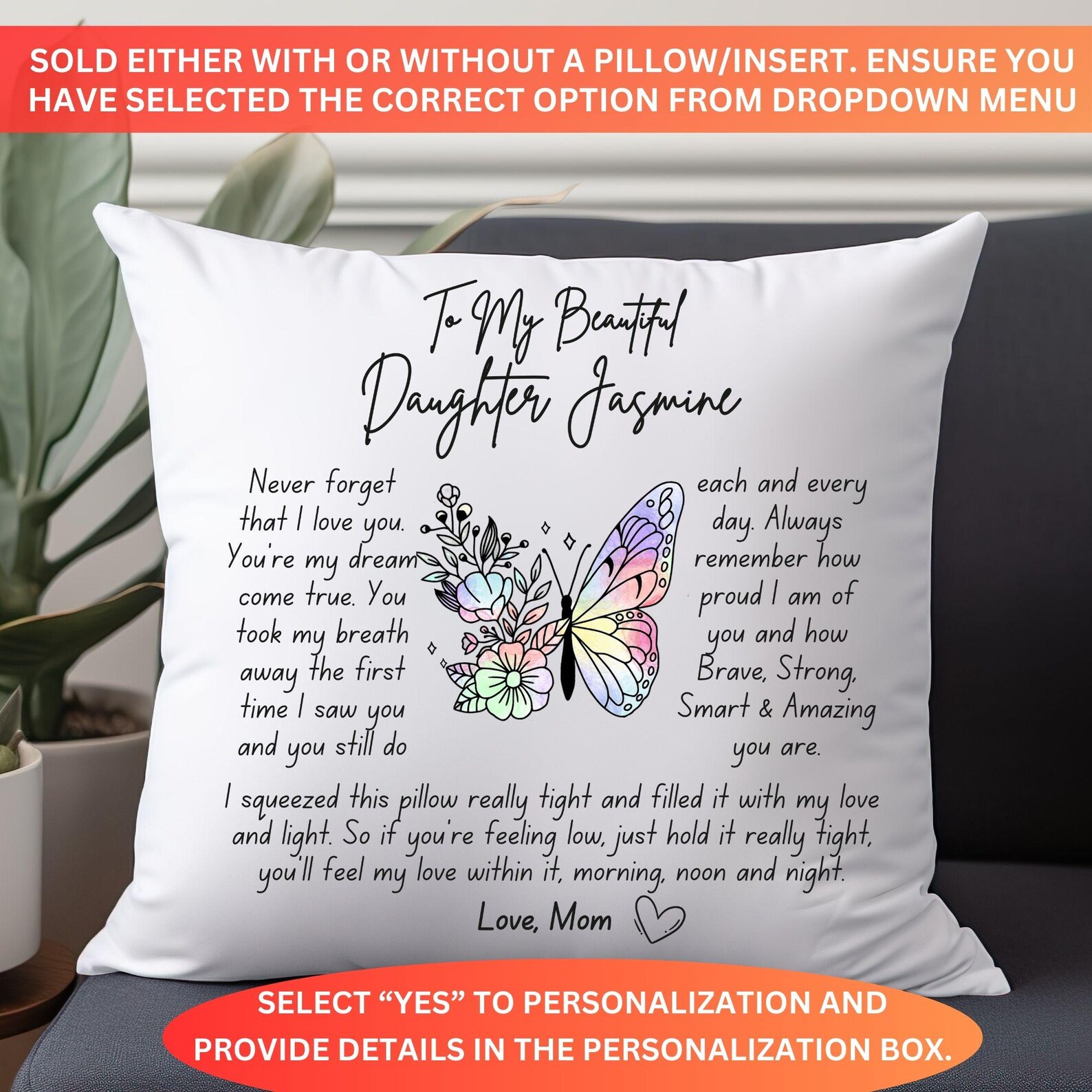 Personalized Daughter Pillow Cover: Butterfly Gift From Mom - Etsy