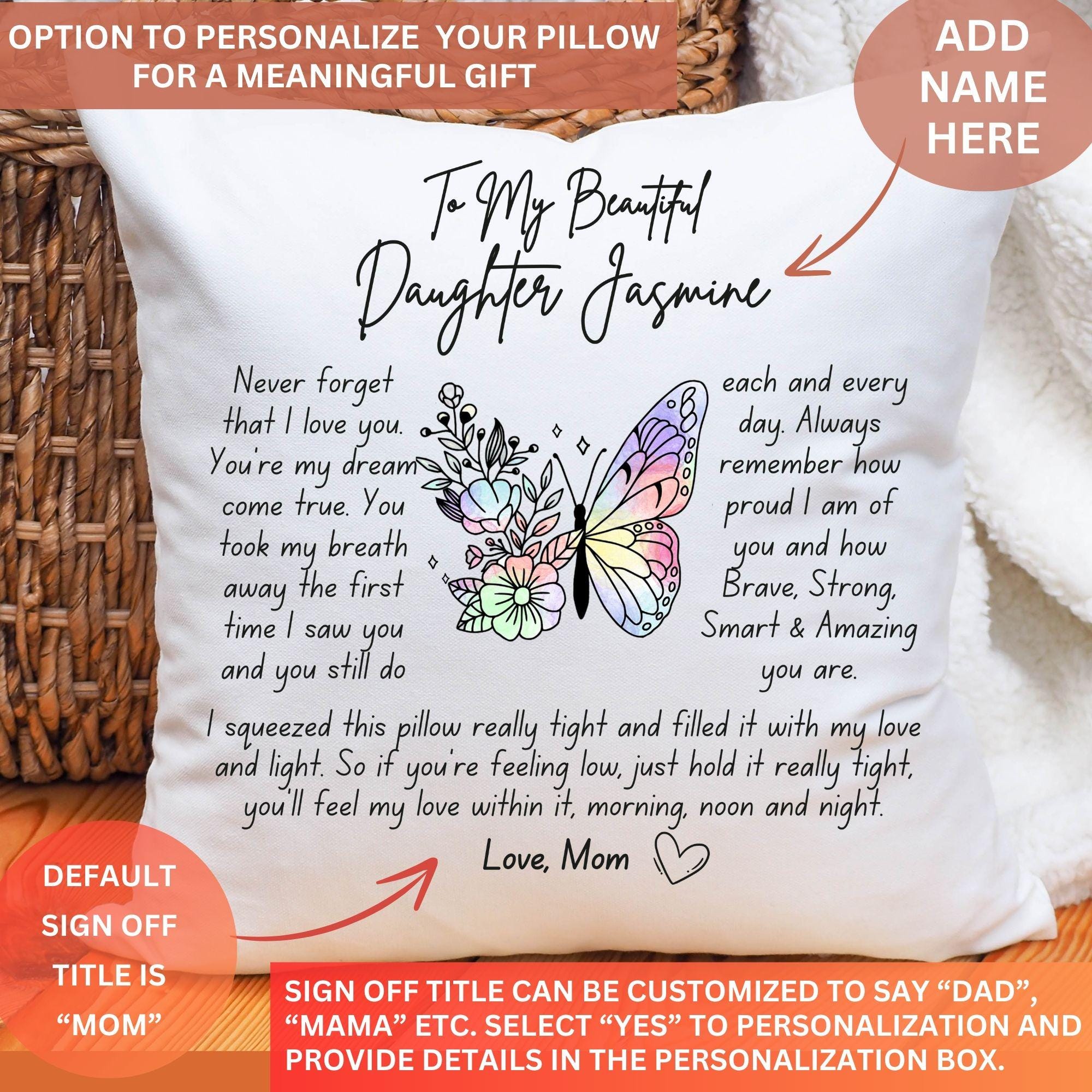 Personalized Daughter Pillow Cover: Butterfly Gift From Mom - Etsy