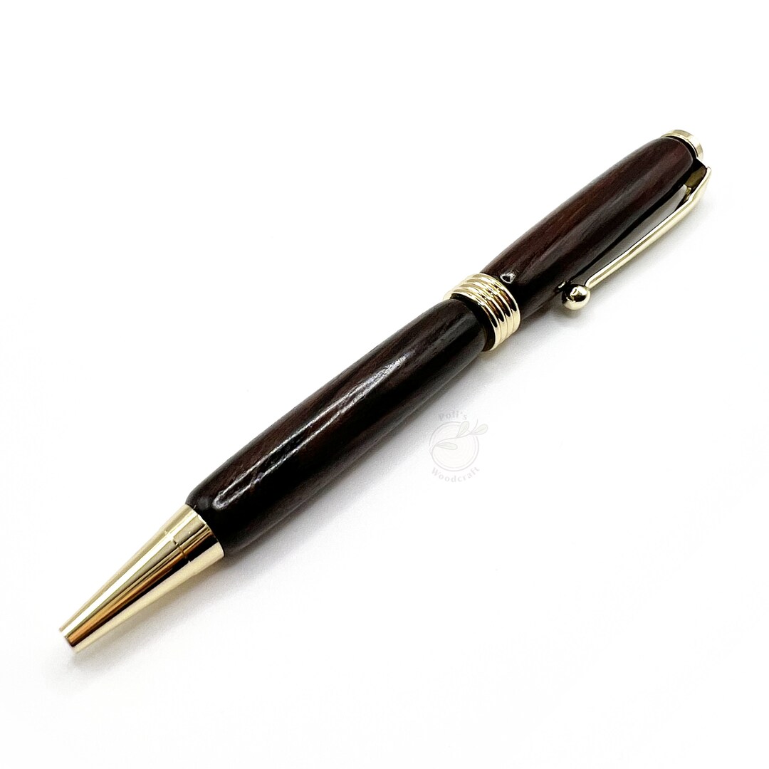 Hand Turned Wooden Ballpoint Pen - Indian Rosewood - Gold Tone Three ...
