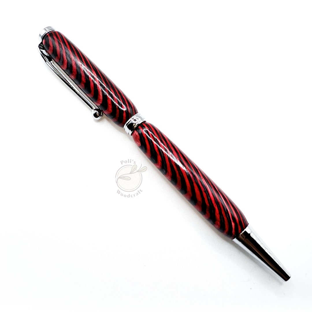 Hand Turned Wooden Ballpoint Pen - Swirl Composite RED and Dark NAVY ...