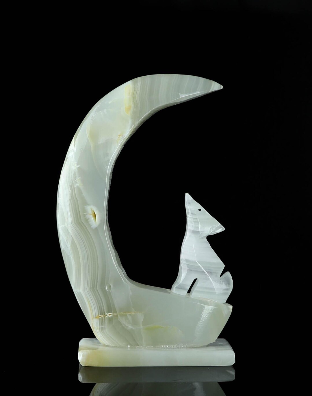 Onyx Wolf & Moon Crystal Carving - Healing, Protection, Crystal ...