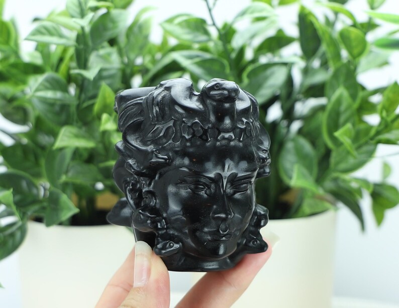Black Obsidian Medusa Head Carving – Crystal Sculpture for Protection ...