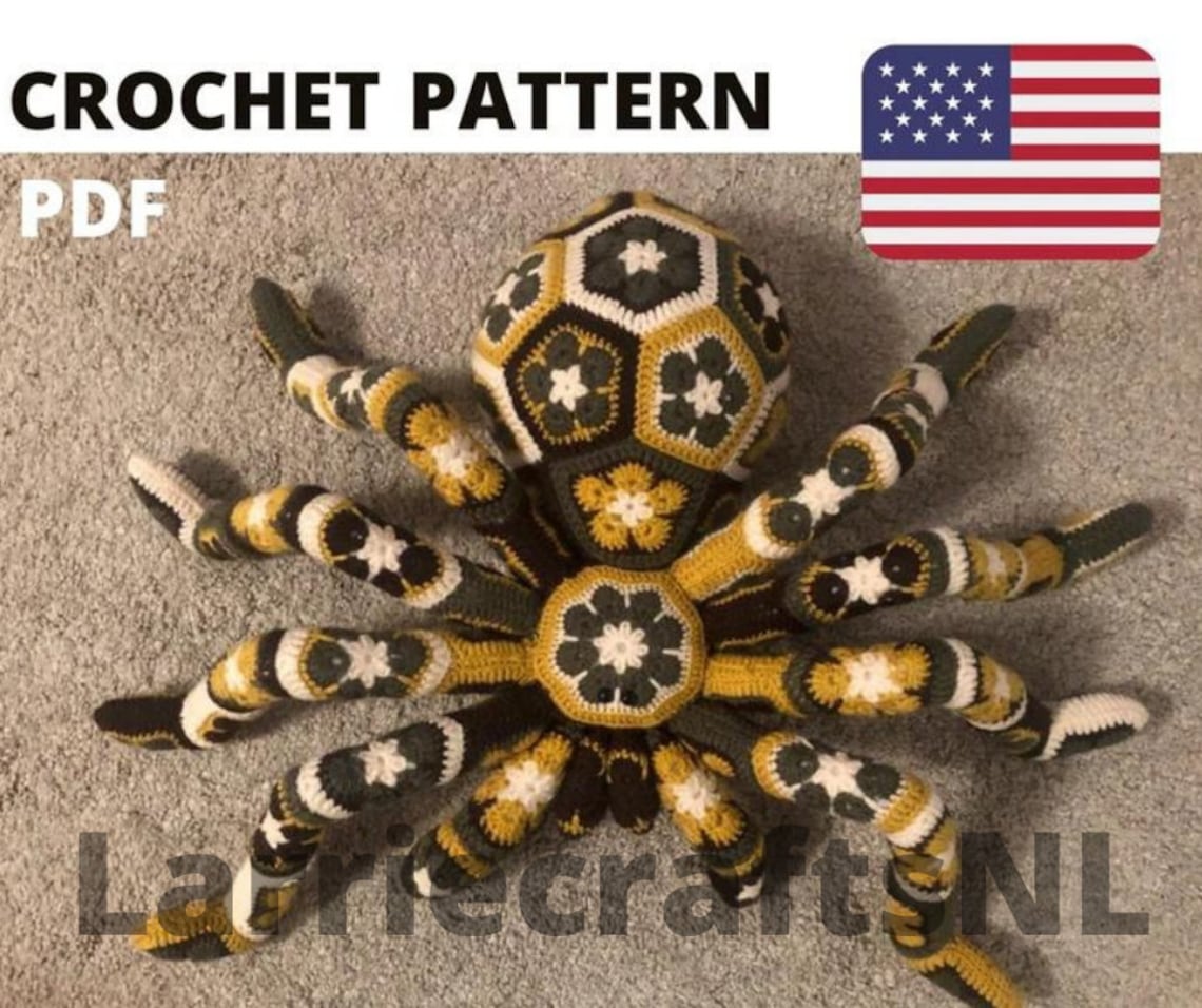 Pattern Crochet Giant Spider Tarantula African Flower Pdf - Etsy