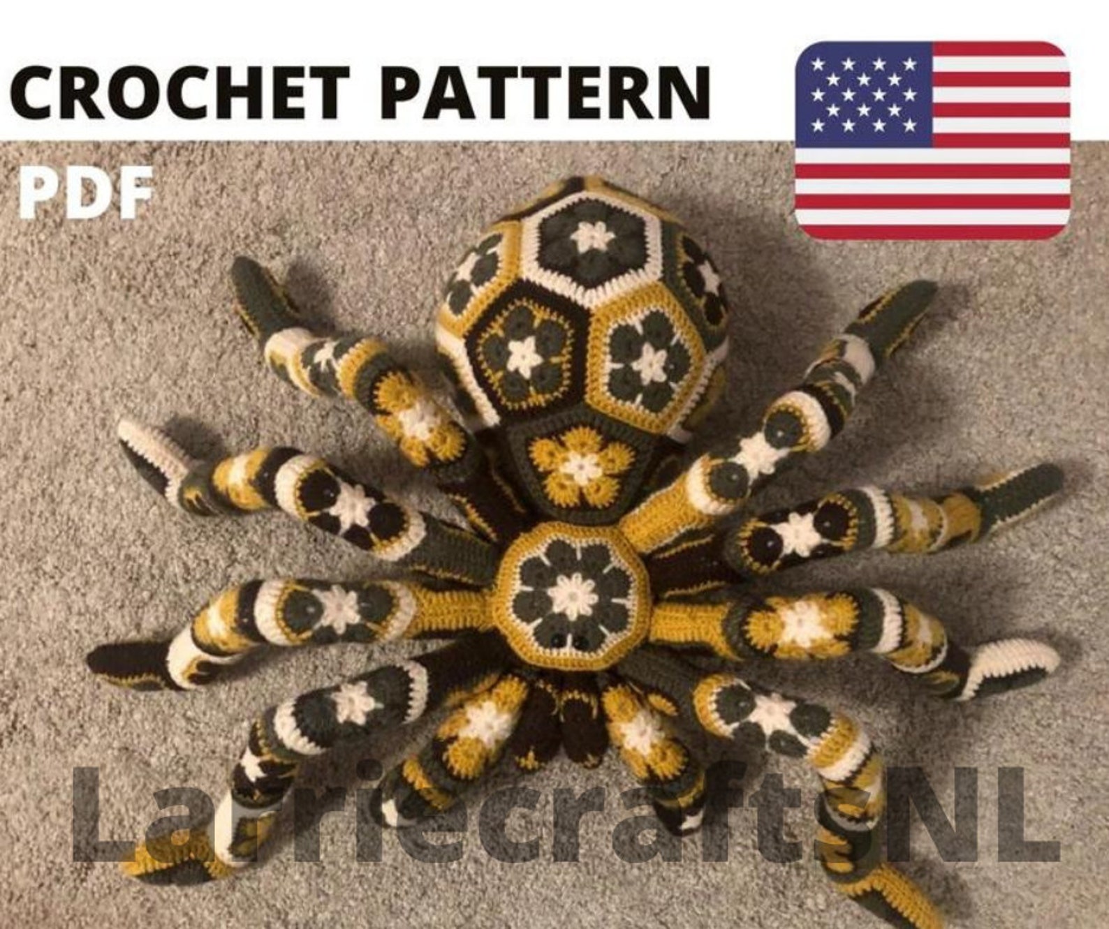 Pattern Crochet Giant Spider Tarantula African Flower Pdf - Etsy