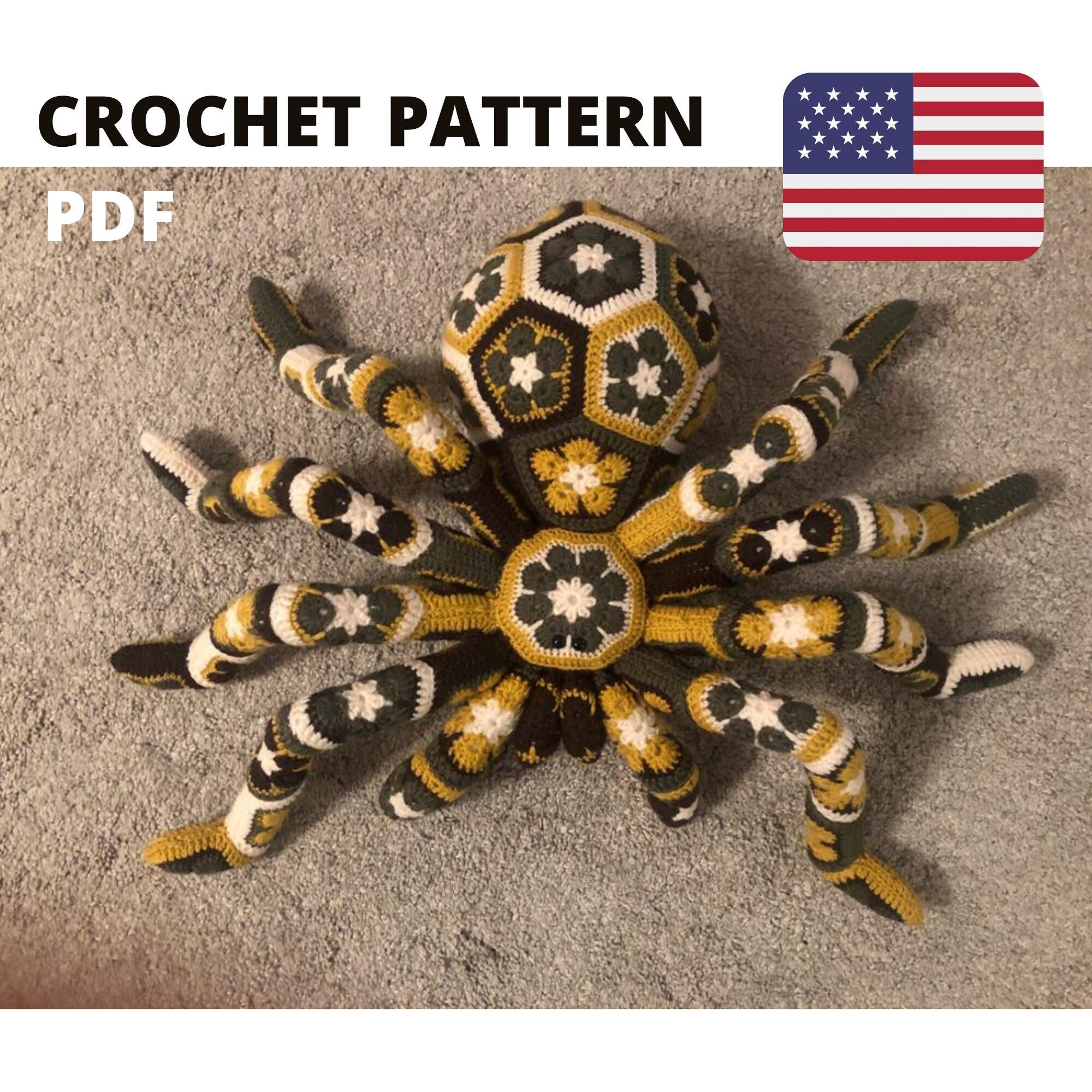 Pattern Crochet Giant Spider Tarantula African Flower Pdf | Etsy